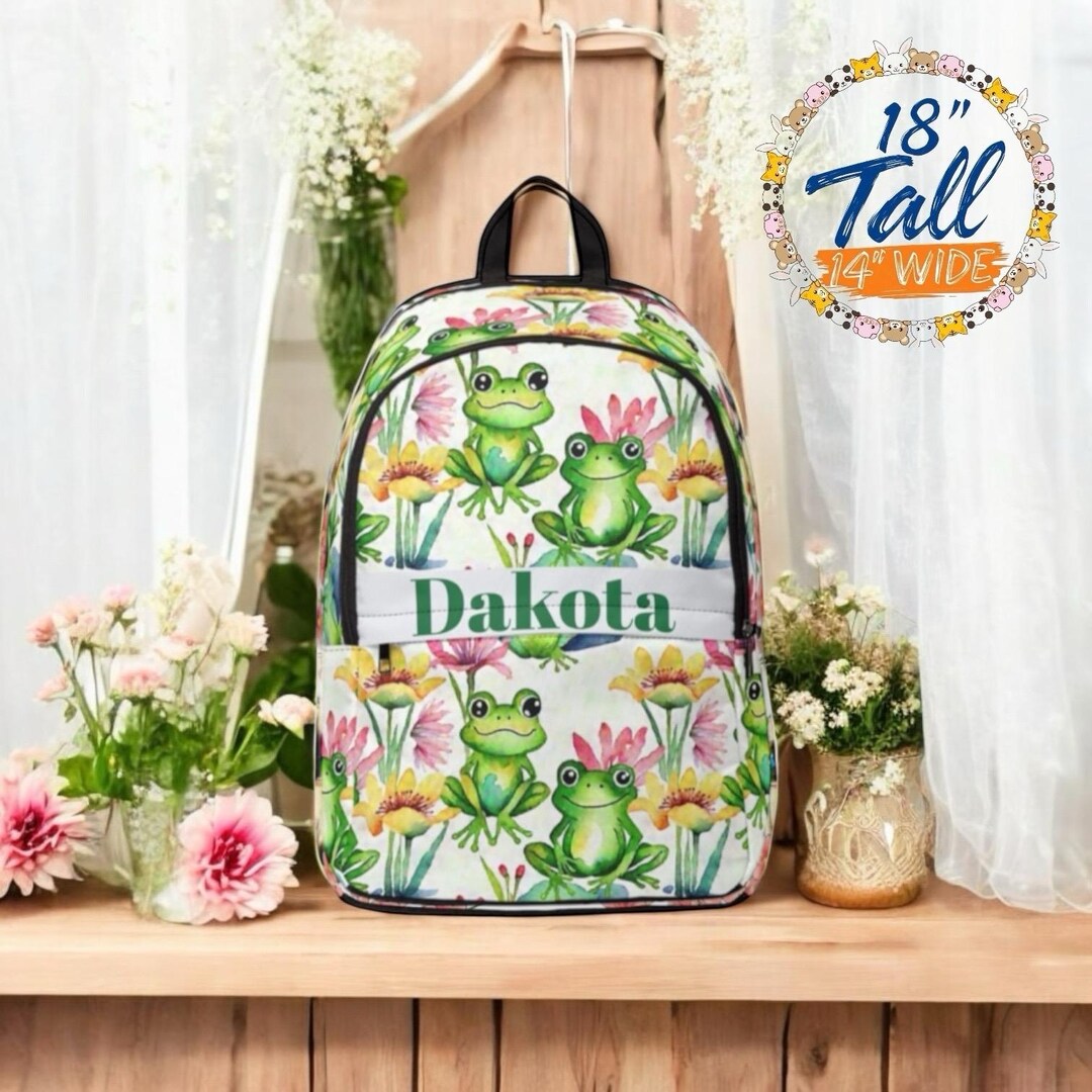 Personalized Frog Backpack for Girls Cute Green Frog and Flower School ...