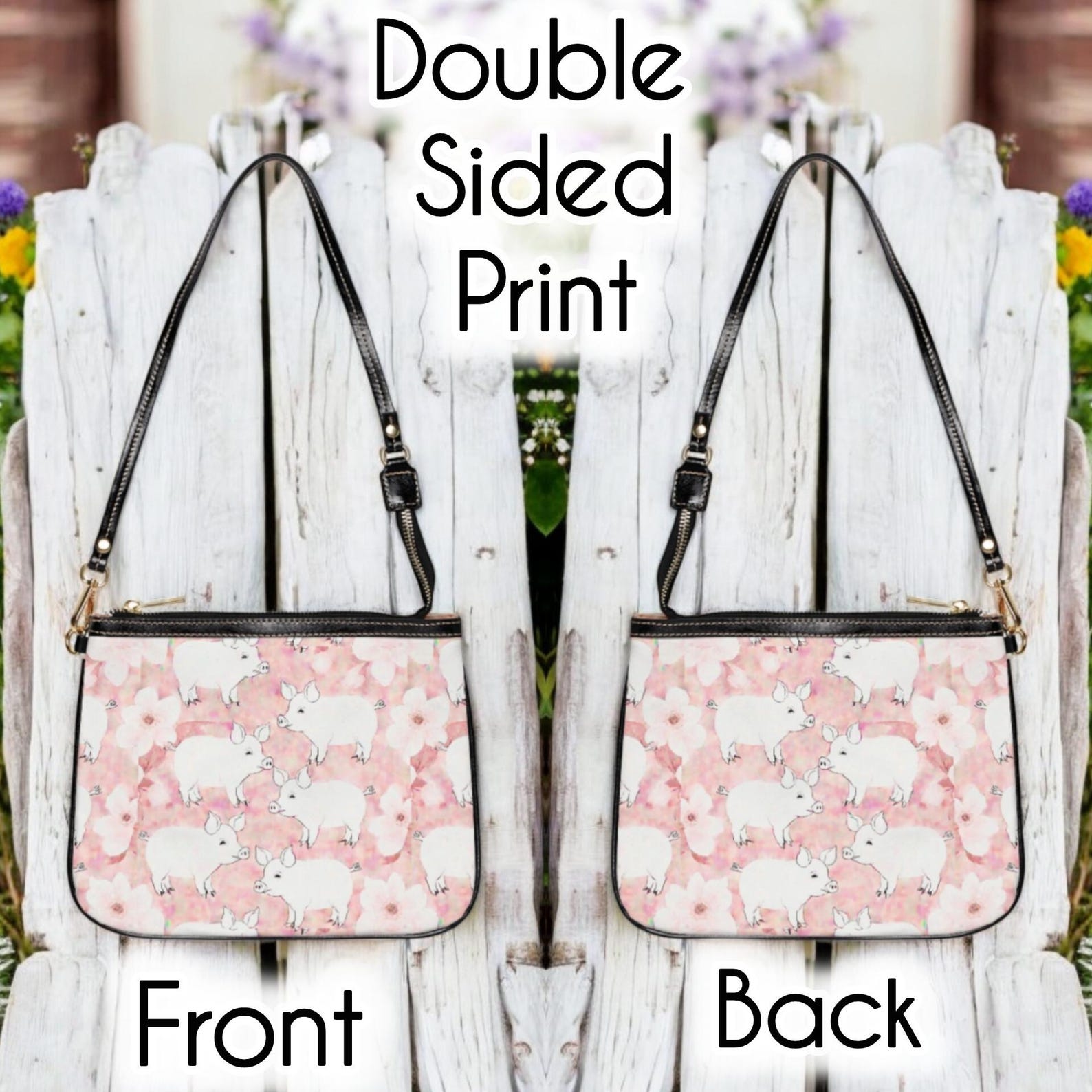 Pastel Pretty Pink Artistic Pig Design, Custom Design Small Shoulder ...