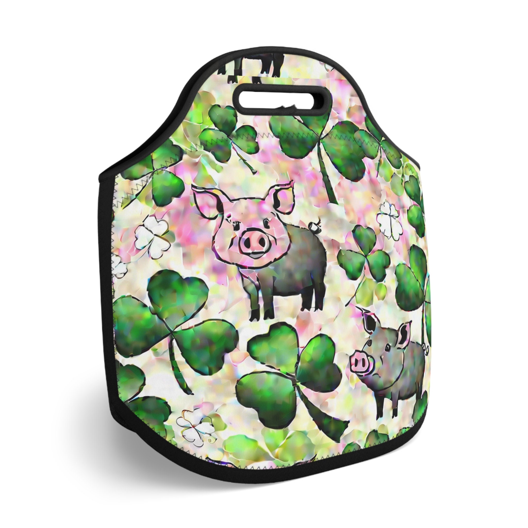 Shamrock Pigs Neoprene Lunch Bag, 4 Leaf Clover Pig Lunch Box, Saint ...