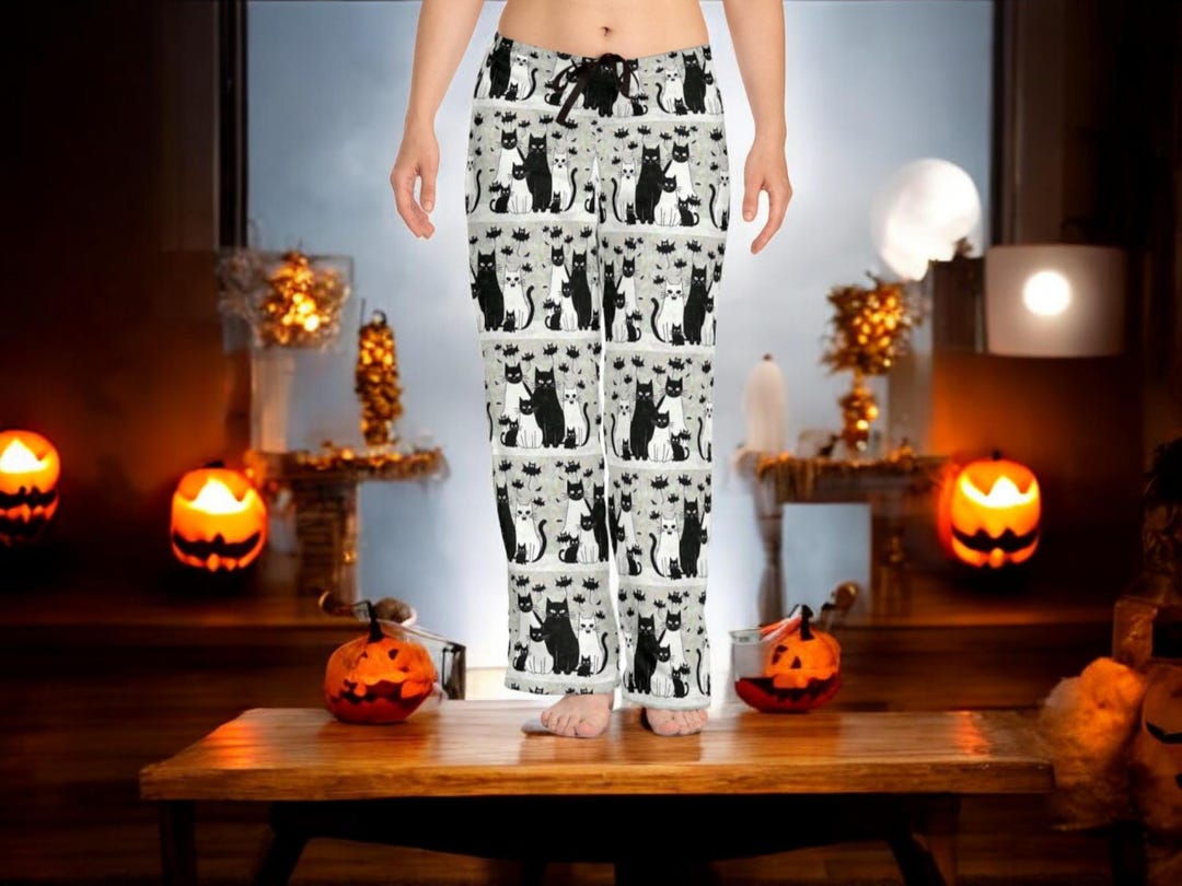 Cute Cat Ghost Trick or Treat Night Halloween Unisex Drawstring Pajama ...