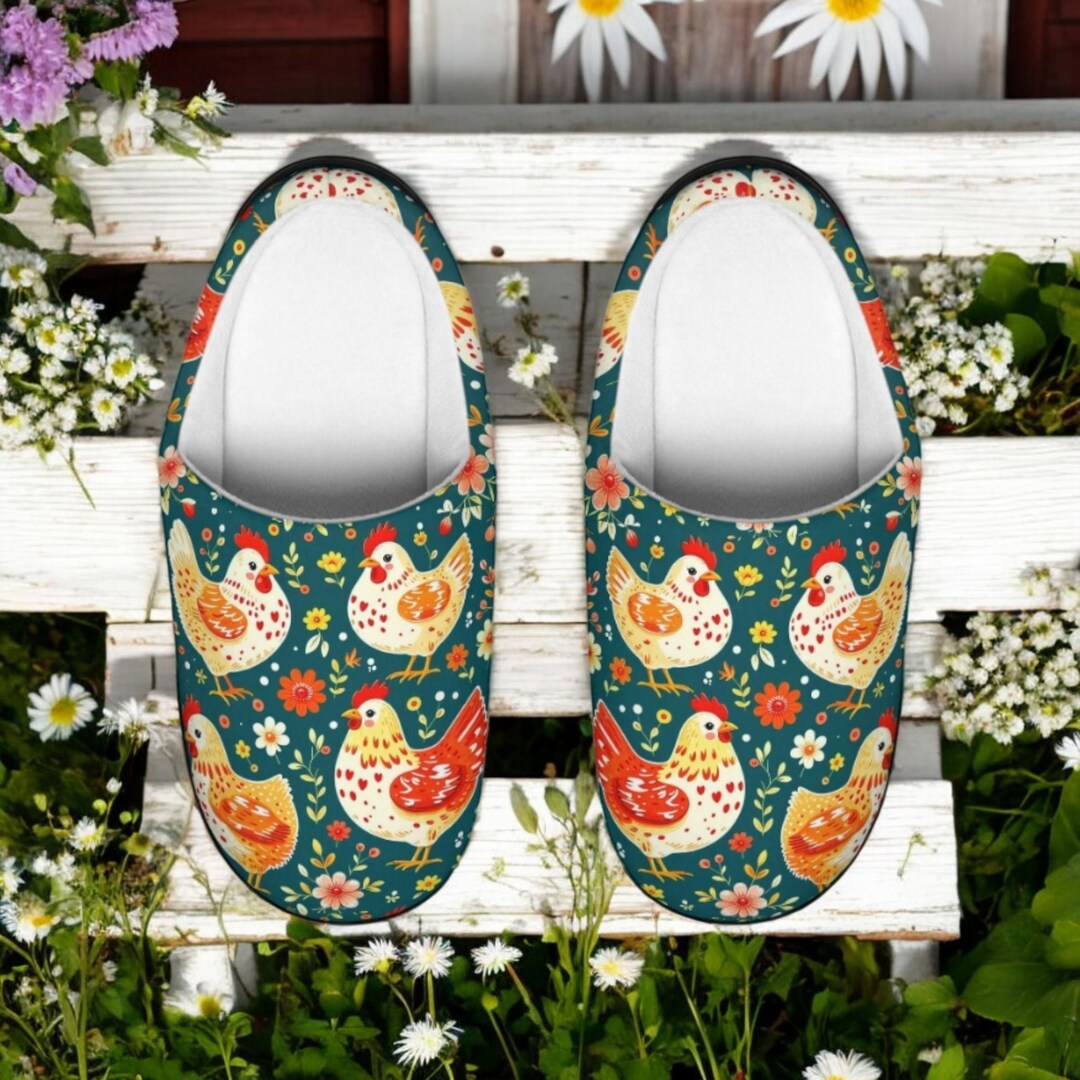 Boho Chickens Artistic Design, Mens Custom Artful Indoor Slipper ...