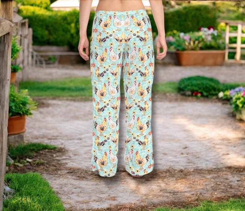 Cottagecore Chicken Pajama Pants Womens Farm Sleepwear Cute Hen Lounge ...
