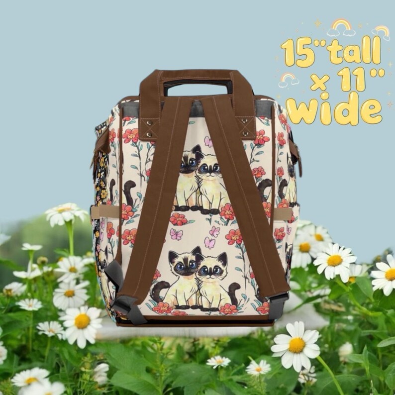 Cat Backpack With Siamese Cats Artwork, Cottagecore Kittycore Aesthetic Floral Backpack, Cute ...