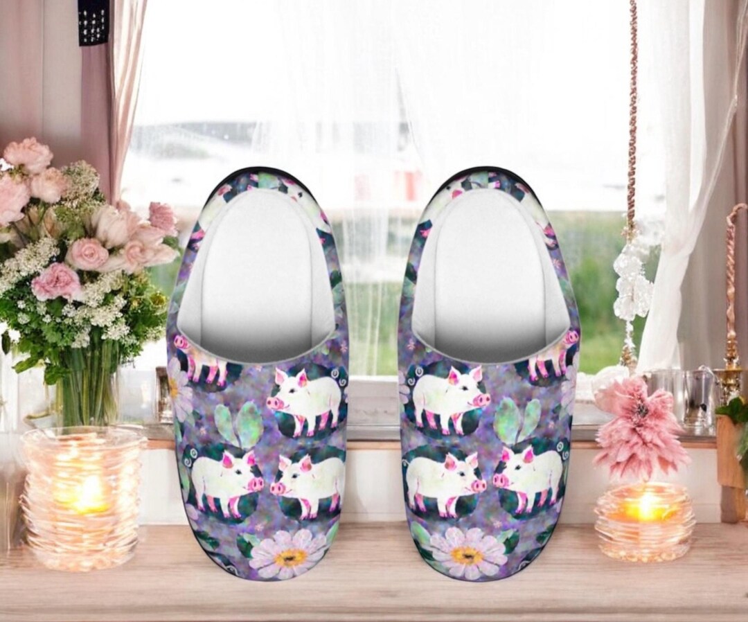 Pastel Purple Pig Slippers for Women – Kawaii Baby Pig Indoor House ...