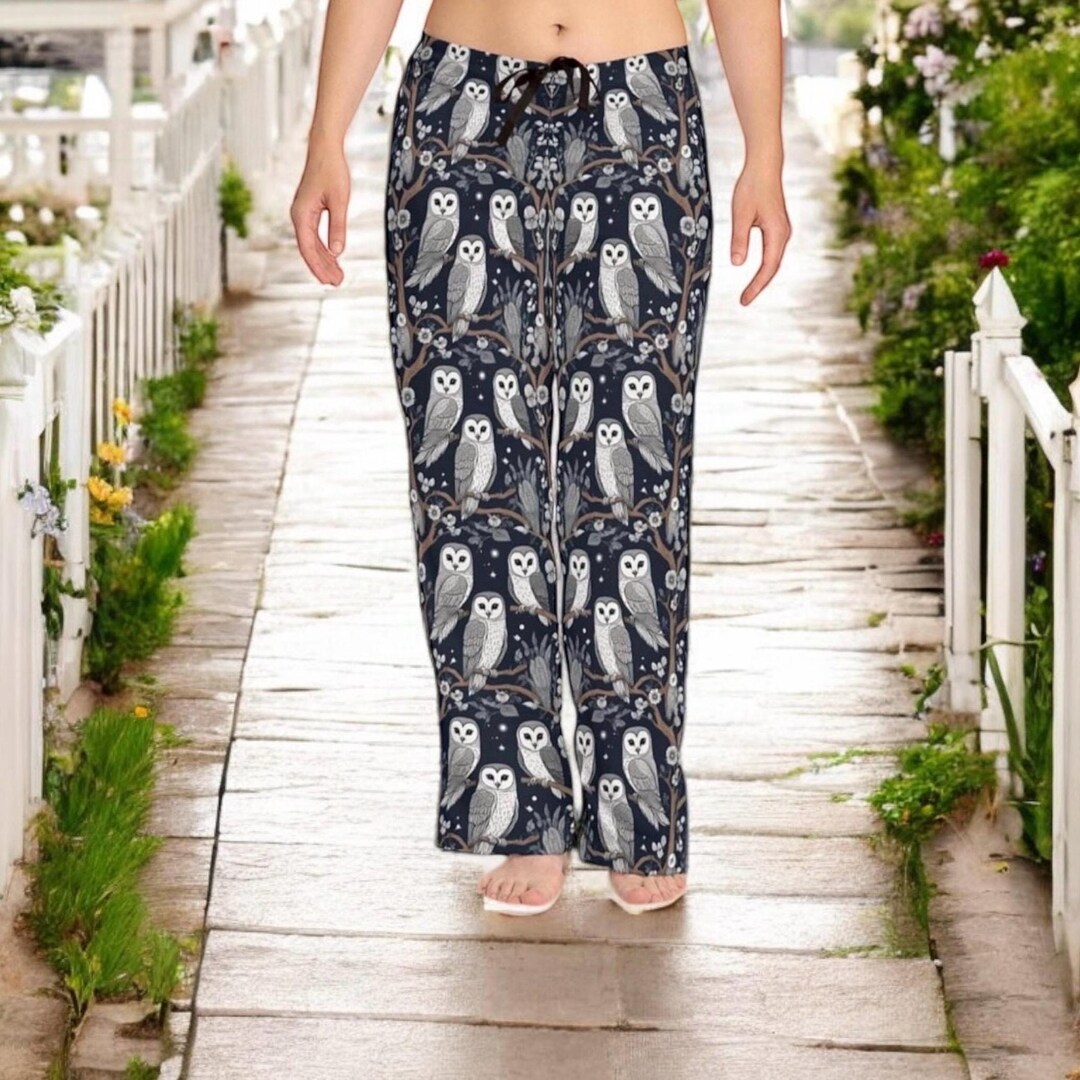 Barn Owl Lounge Pants for Adults, Nocturnal Bird Print Pajama Bottoms ...