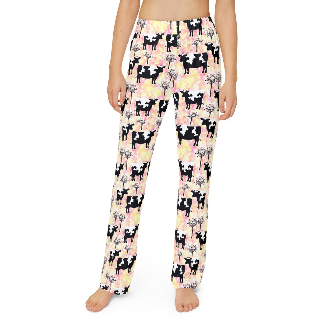 Pastel Tied Dyed Cow Kids Pajama Pants, Family Matching Cow Pajama ...
