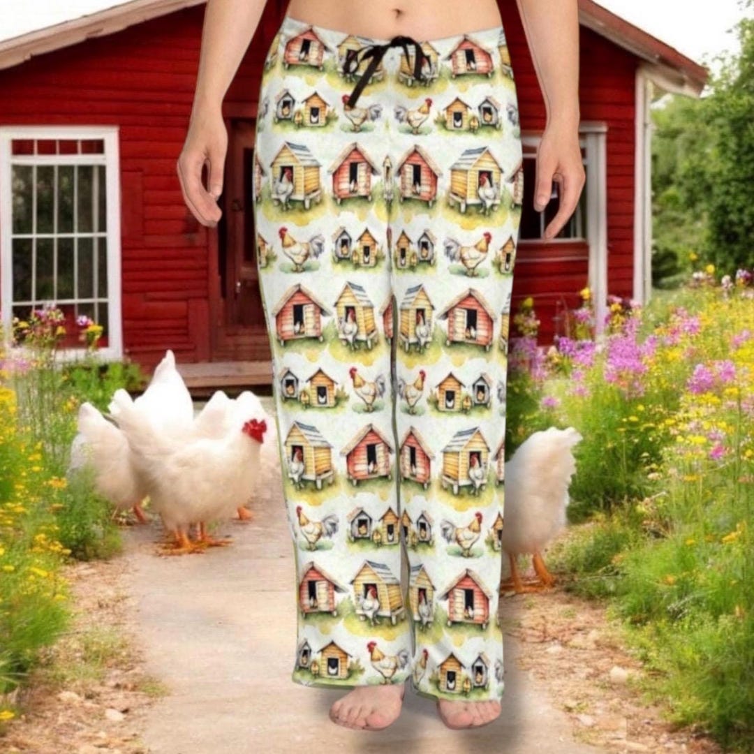 Chicken Coop Pajama Pants for Women Men, Cottagecore Farm Chicken Sleep ...
