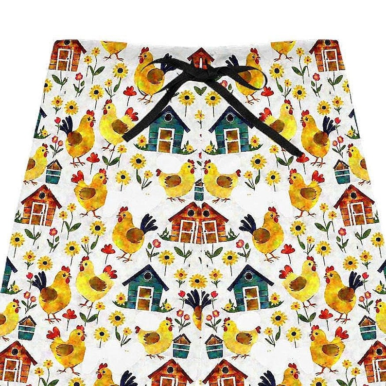 Cute Chickens Hen & Coop Print Adult Drawstring Tie Waist Pajama Pants ...
