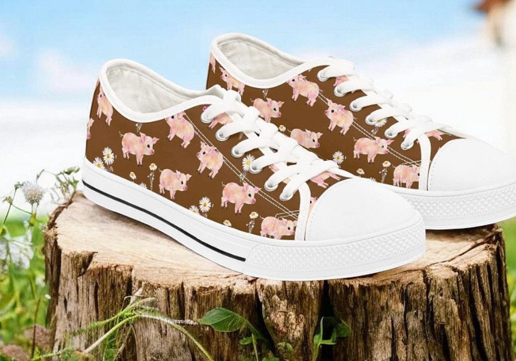 Pink Baby Pigs Low Top Sneakers, Farm Animal Art Shoes, Cute Pig ...