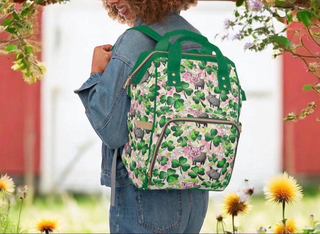 Shamrock Pig Backpack, Lucky Clover Pig Travel Backpack, St Patricks ...