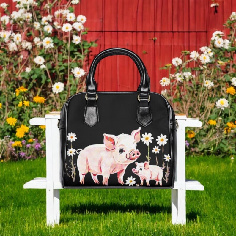 Shoulder Handbag, Piggy Artwork Purse, Pig Lover Small Bag, Vegan ...