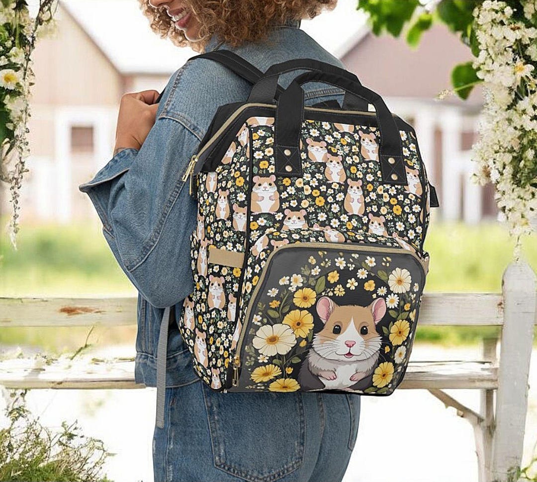 Hamster Floral Backpack, Cute Small Animal Daypack, Rodent Print ...