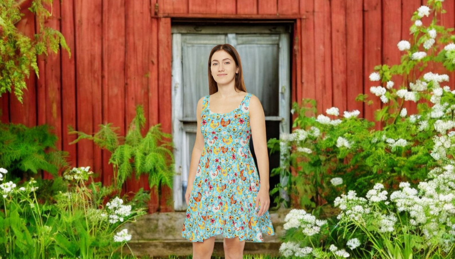 Teal Chicken Artistic Custom Design Women's Custom Artful Sundress ...