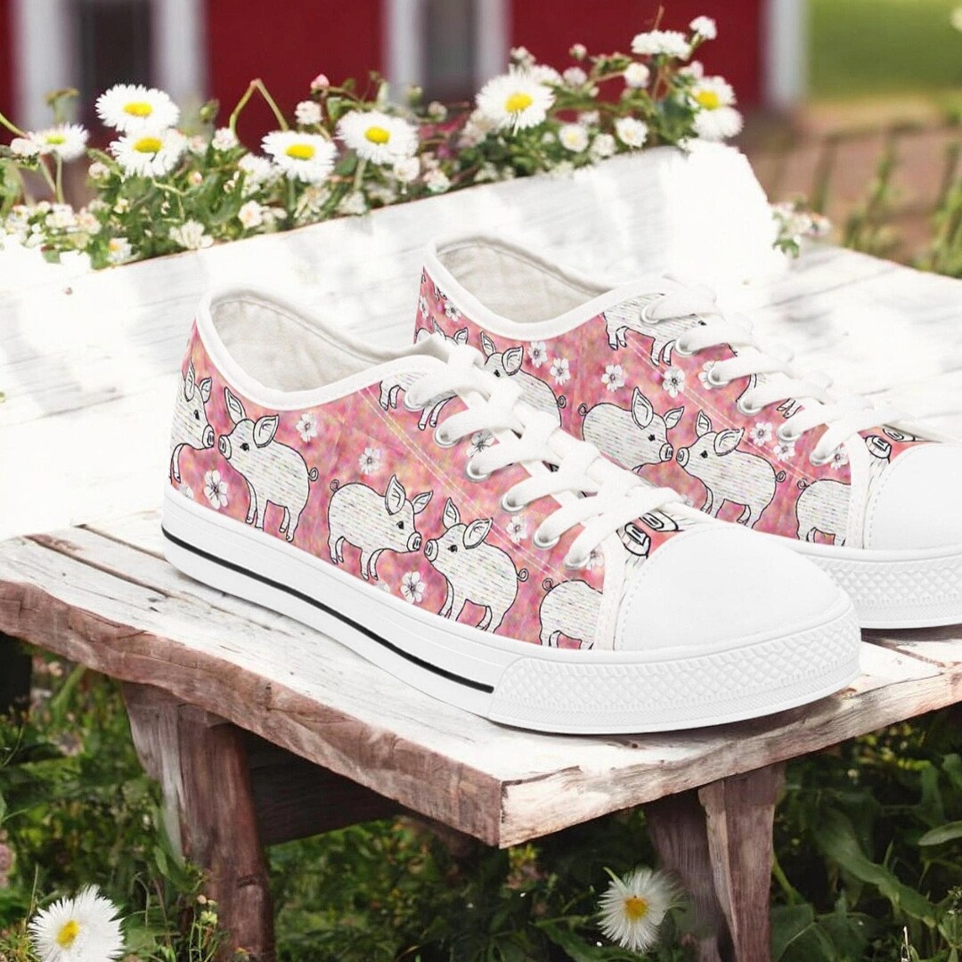 Pink Pigs Womens Low Top Laced Sneakers, Pastel Piglet Shoes, Baby ...