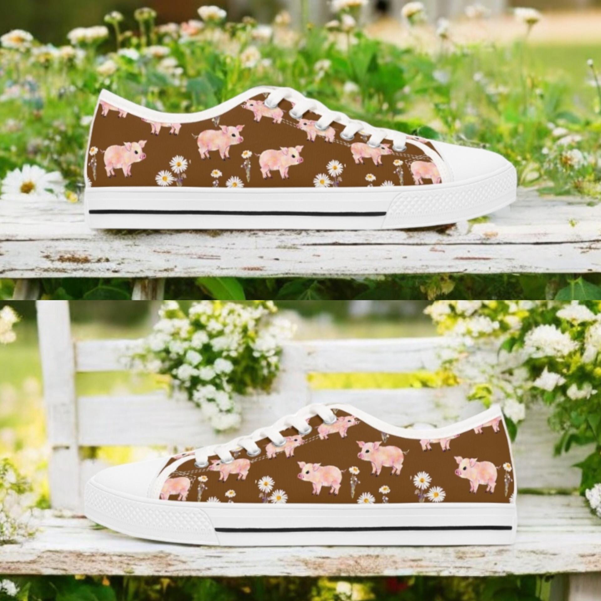 Pink Baby Pigs Low Top Sneakers, Farm Animal Art Shoes, Cute Pig ...