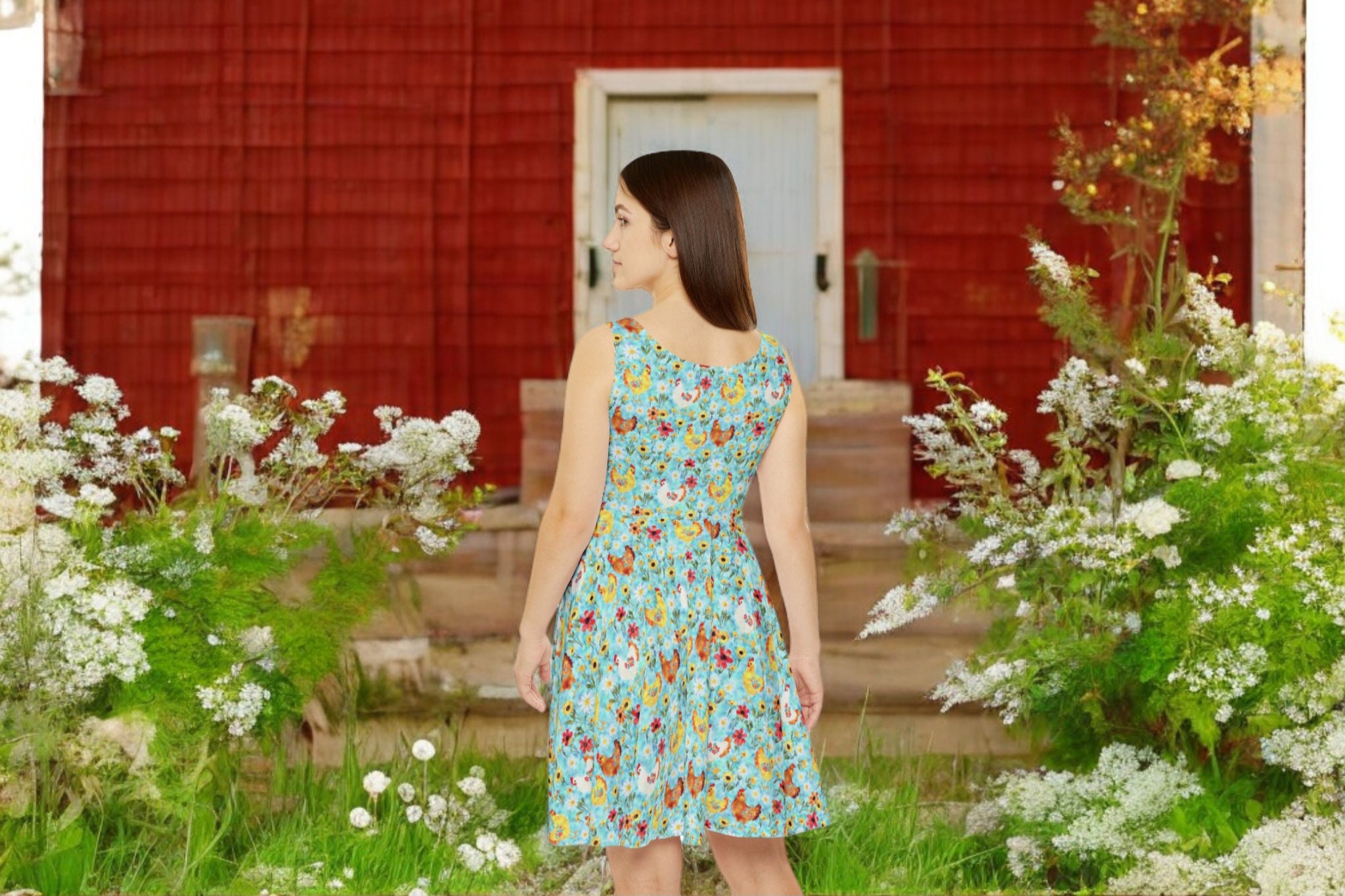 Teal Chicken Artistic Custom Design Women's Custom Artful Sundress ...