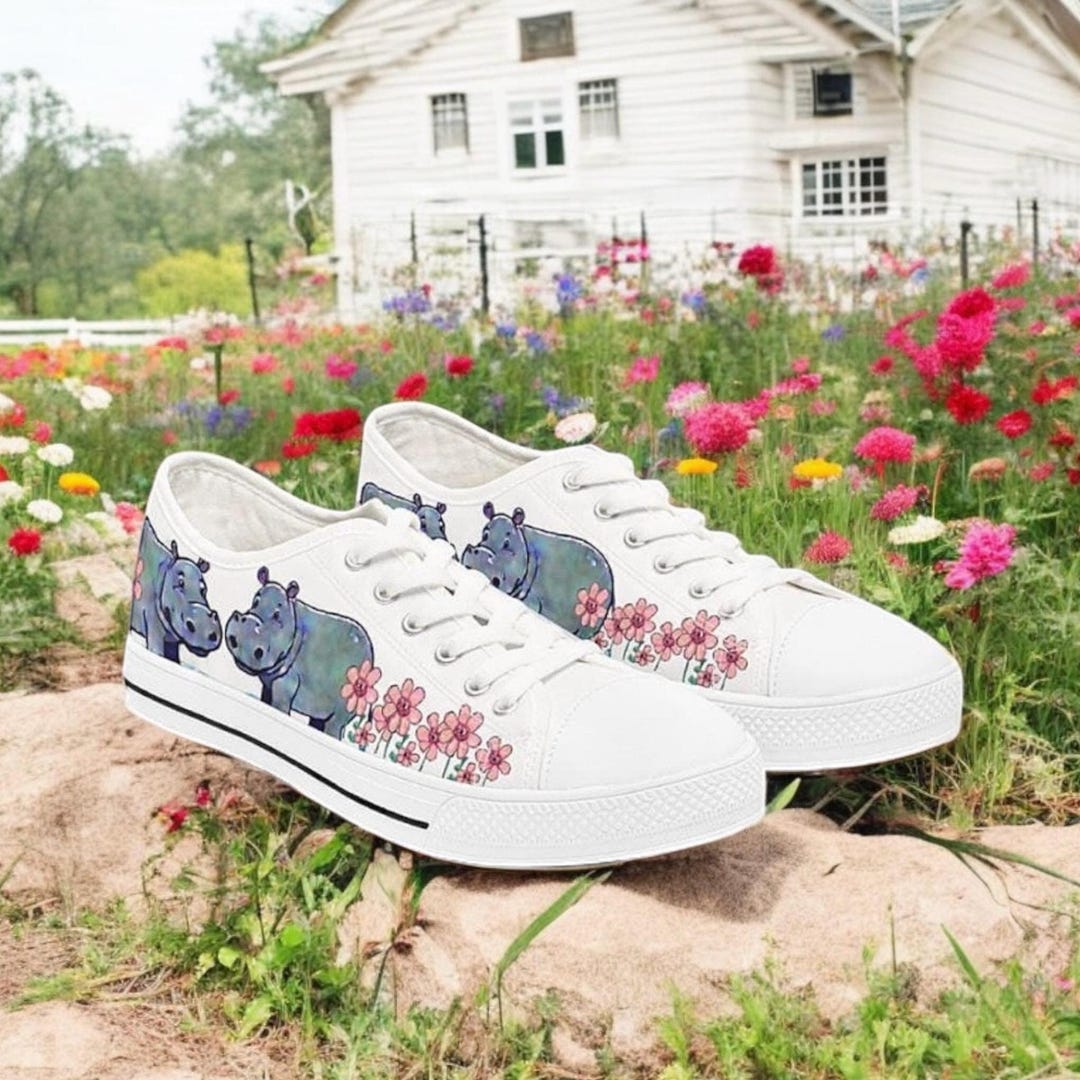 Chunky Hippo Sneakers Womens | Cute Baby Hippos Floral Shoes | Chubby ...