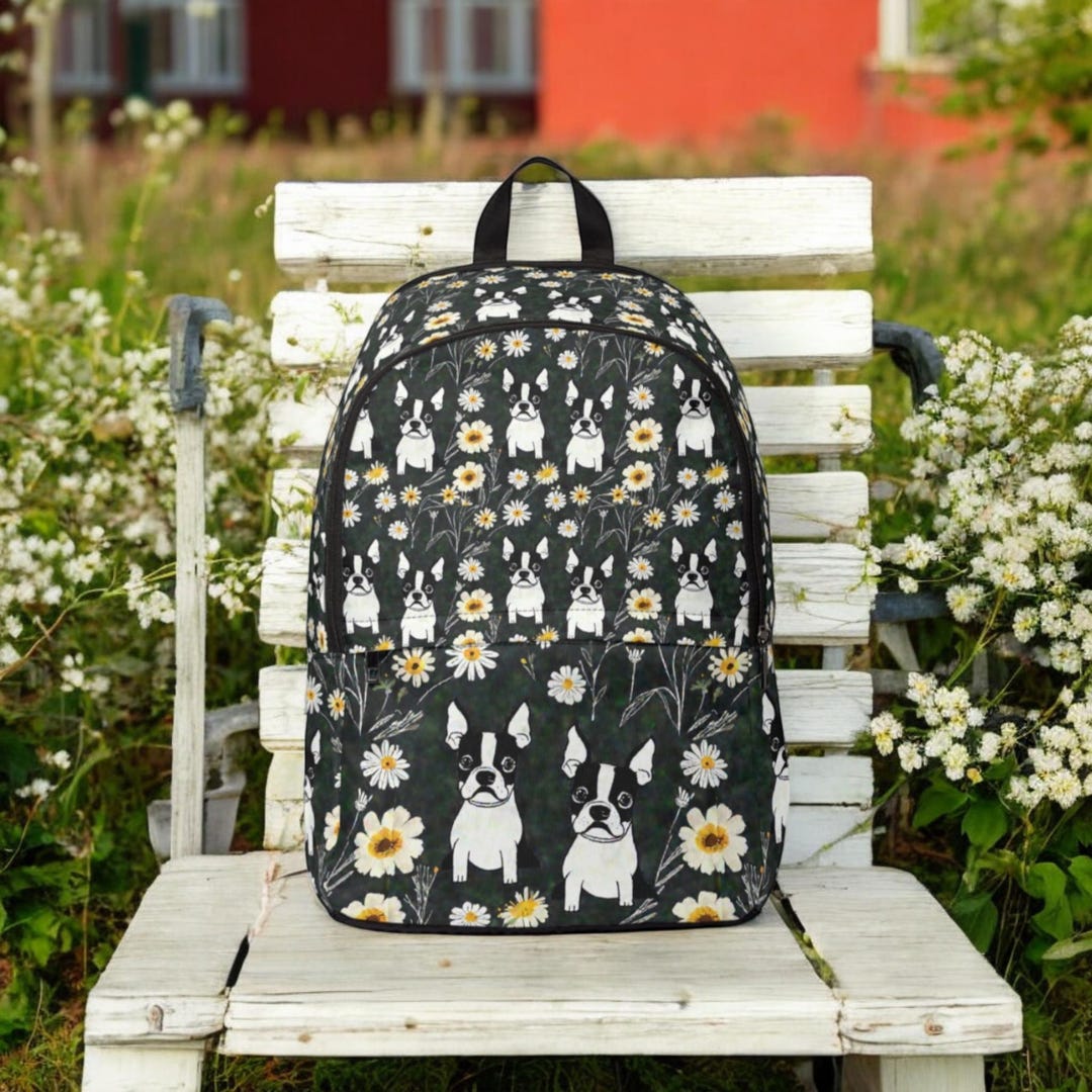 Boston Terrier Print Black Nylon Custom Backpack, Kids Backpack, Casual ...
