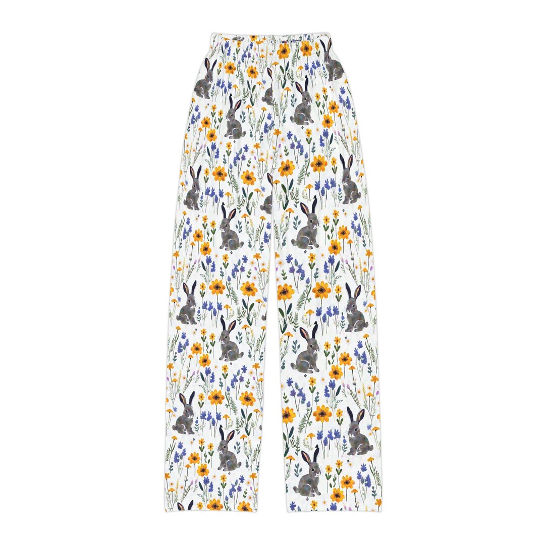 Floral Bunnies Kids Pajama Pants, Family Matching Bunny Pajamas, Girls ...