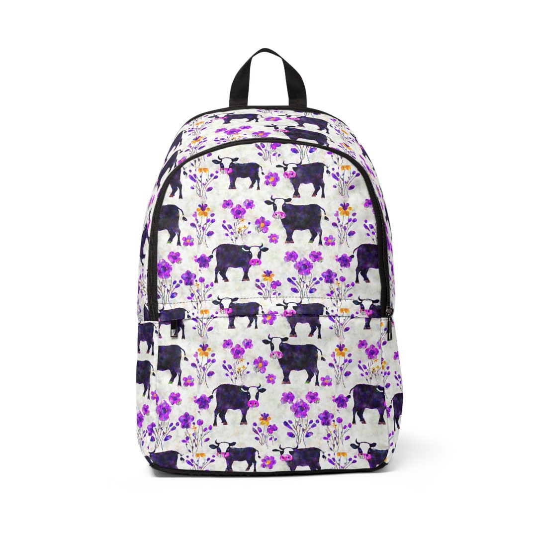 Purple Country Cows Unisex Nylon Backpack, Farm Animal Casual Daypack ...