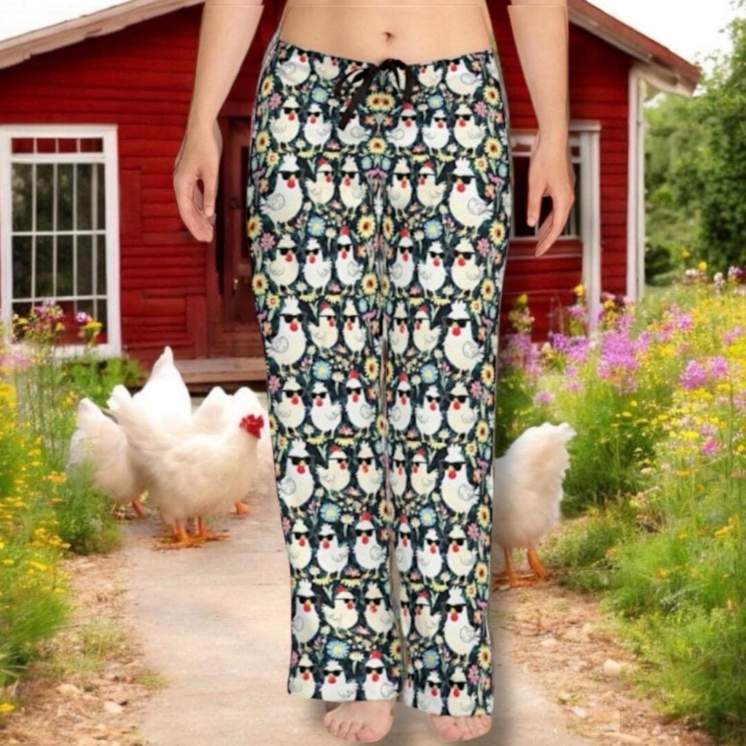 Funny Chicken Pajama Pants Women Quirky Hen Lounge Pants Cute Farm ...