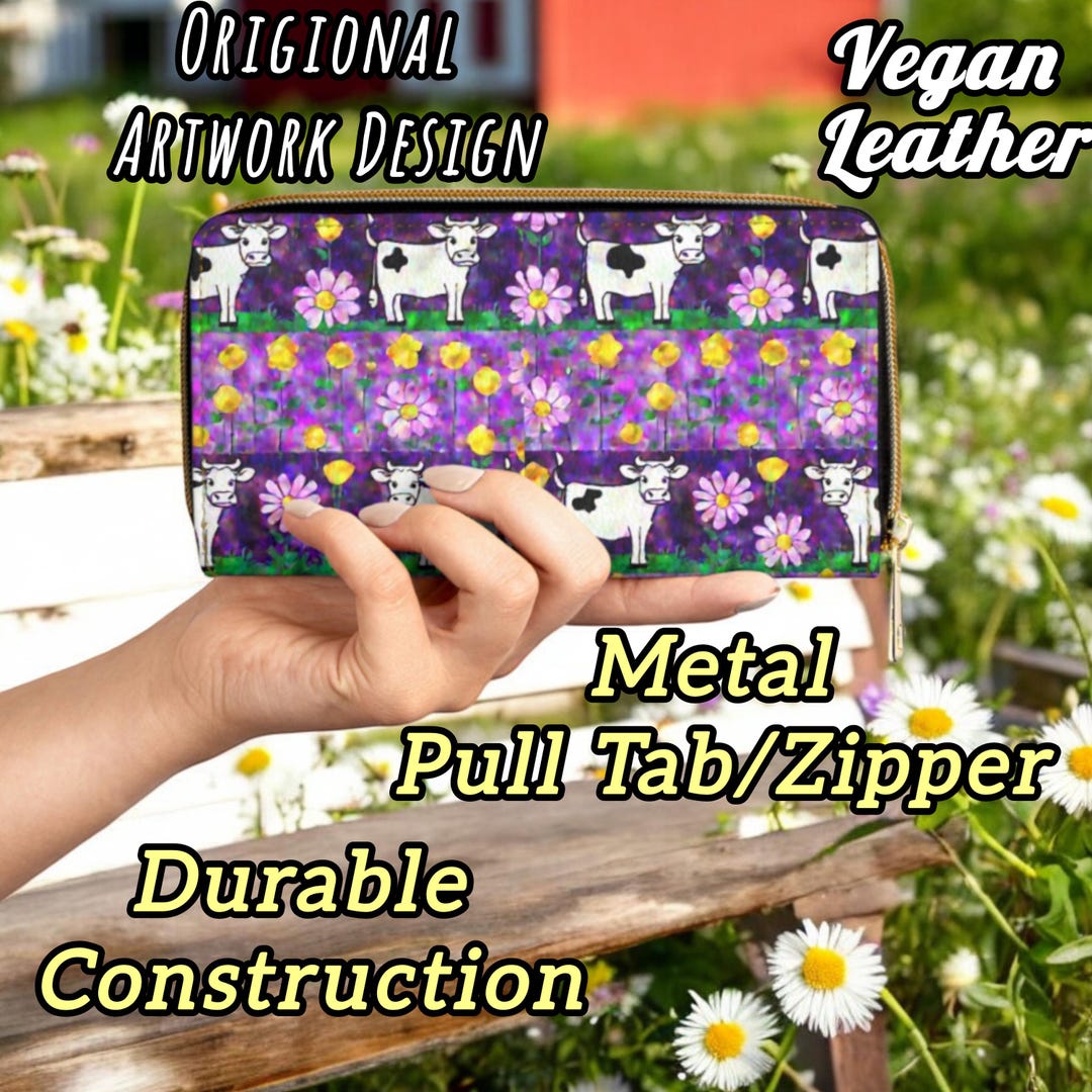 Purple Cows Custom Artistic Design Womens PU Leather Creulty Free Long ...