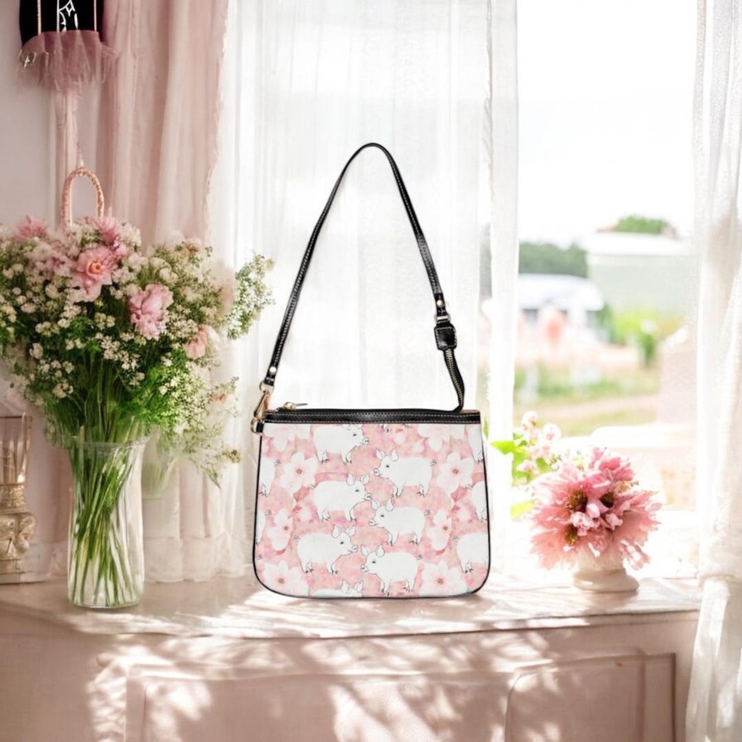 Pastel Pretty Pink Artistic Pig Design, Custom Design Small Shoulder ...