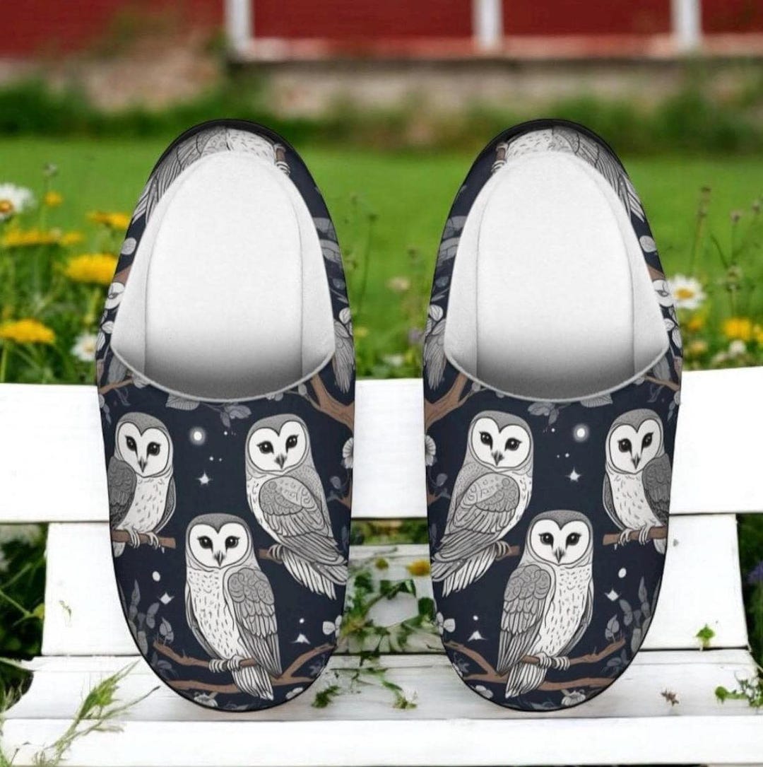 Women's Slippers, Midnight Barn Owls House Shoes, Cozy Winter Cushion ...