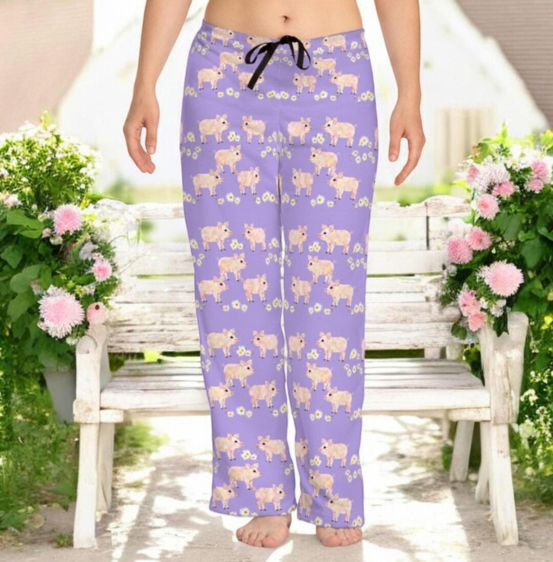 Pig Lover Pajama Pants, Women's Pig Print Lounge Bottoms, Cute Baby Pig ...