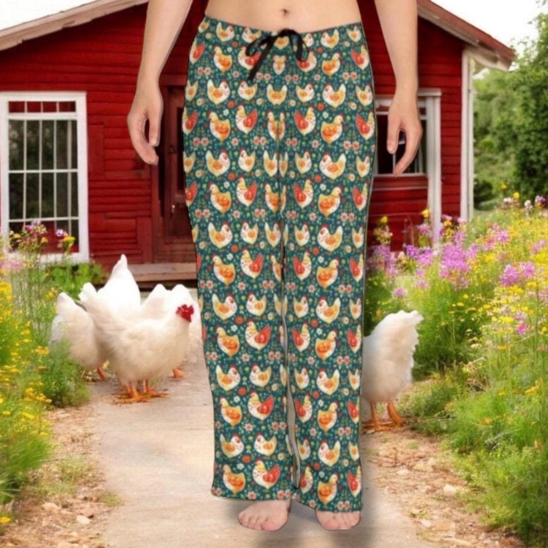 Chicken Pajama Pants Women Farmhouse Floral Hen Lounge Pants Comfy ...