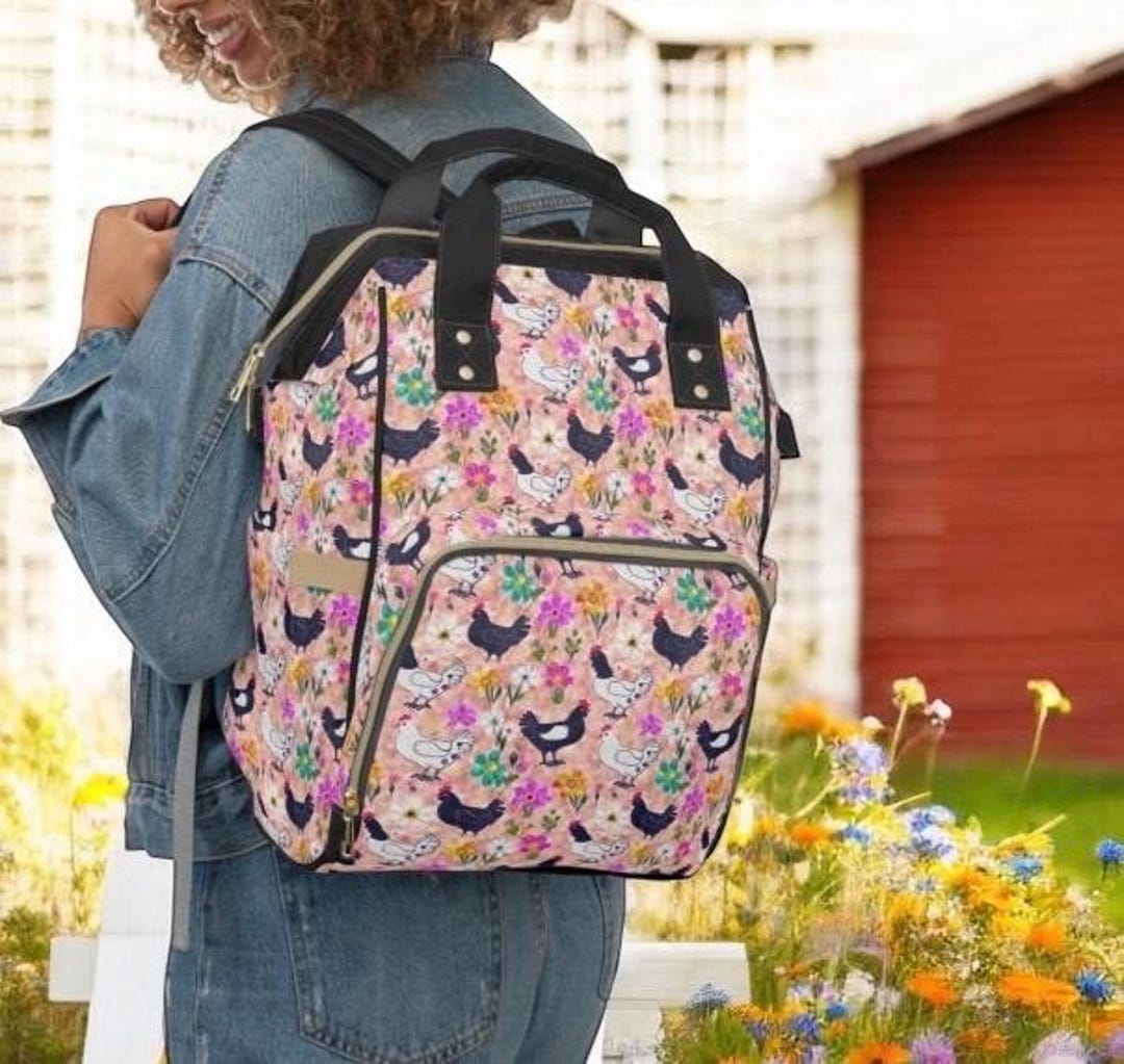 Pink Chick Travel Backpack, Pastel Hen Bag, Floral Farm Style Rucksack ...