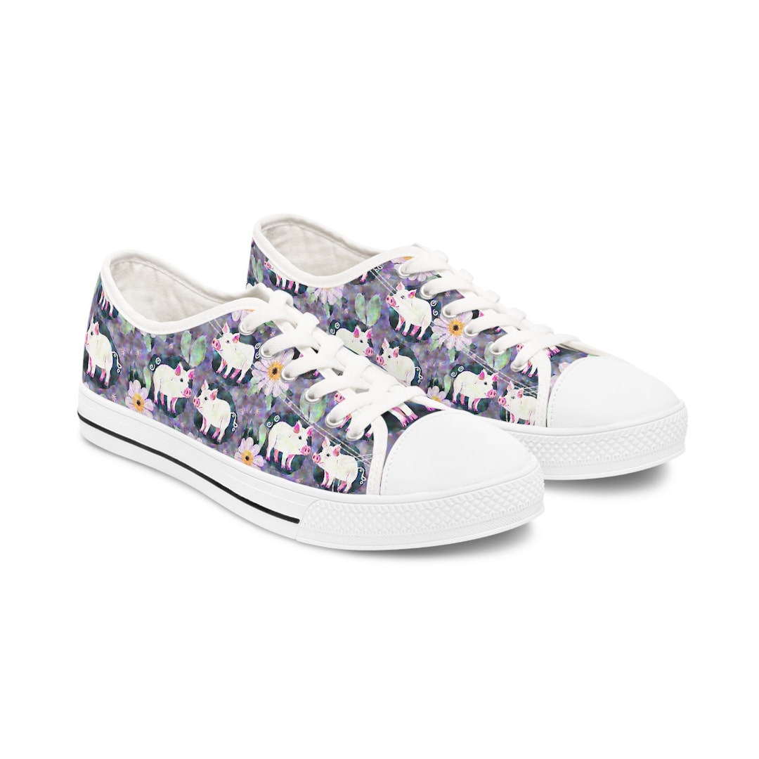 Pastel Purple Piggies Women's Low Top Sneakers, Pig Sneakers, Pig Shoes ...