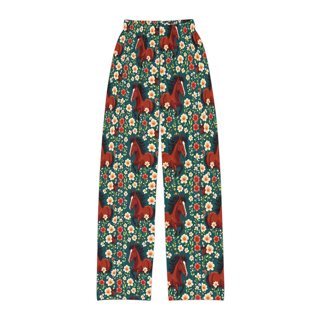 Brown Horse Kids Custom Pajama Pants, Custom Sleep Lounge Pj Pants Wear ...