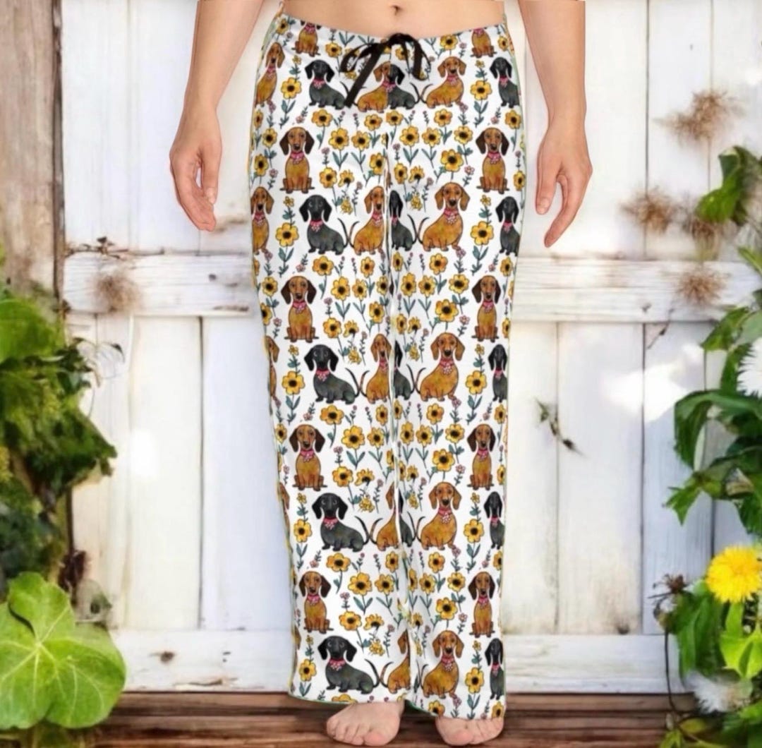 Dachshund Pajama Pants for Women, Red Black Tan Wiener Dog Lounge Pants ...