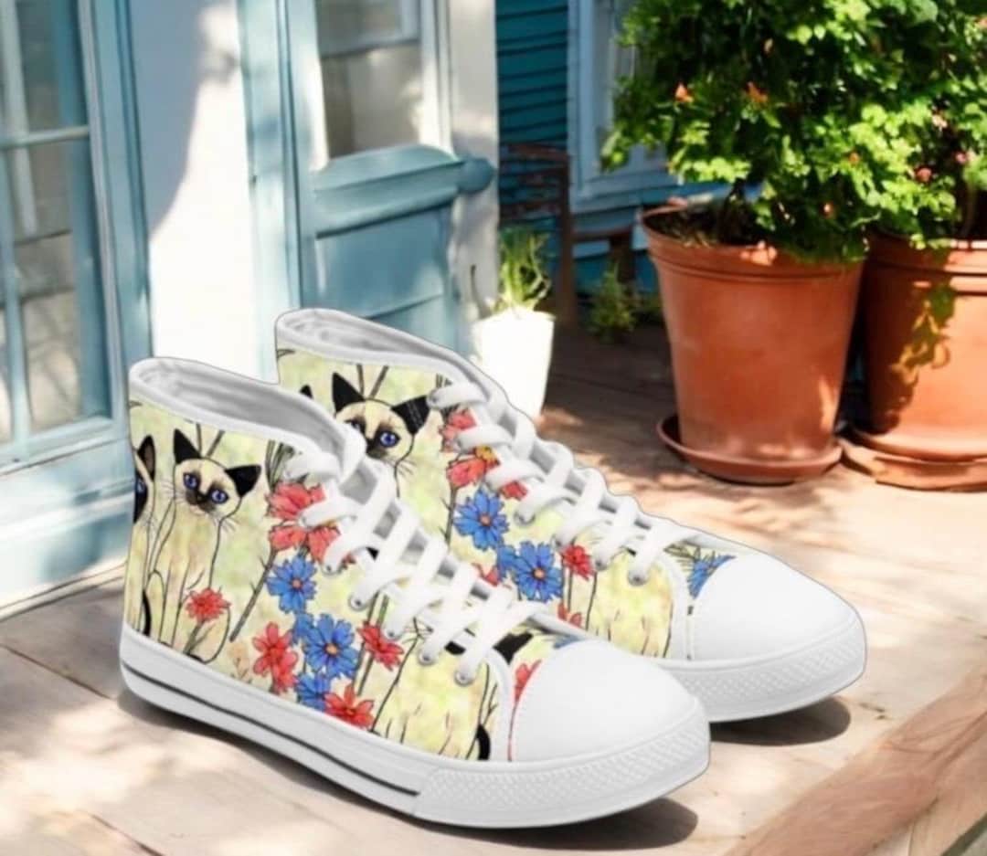 Siamese Cat Artistic Cat Design, Womens Custom High Top Converse Style ...
