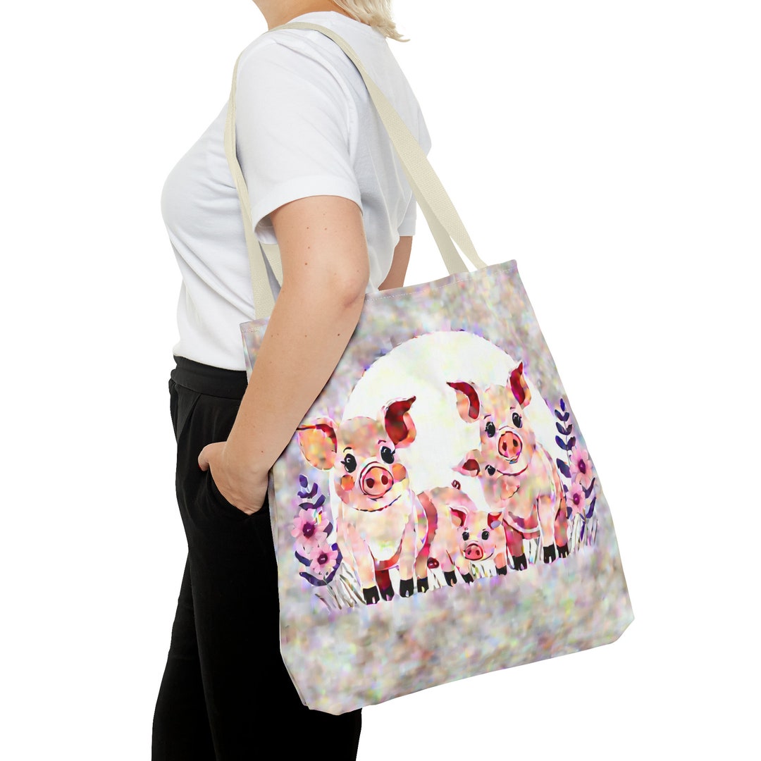 Eco Pastel Purple Pigs 18 Tote Bag, Pig Book Bag, Pig School Bag, Pig ...