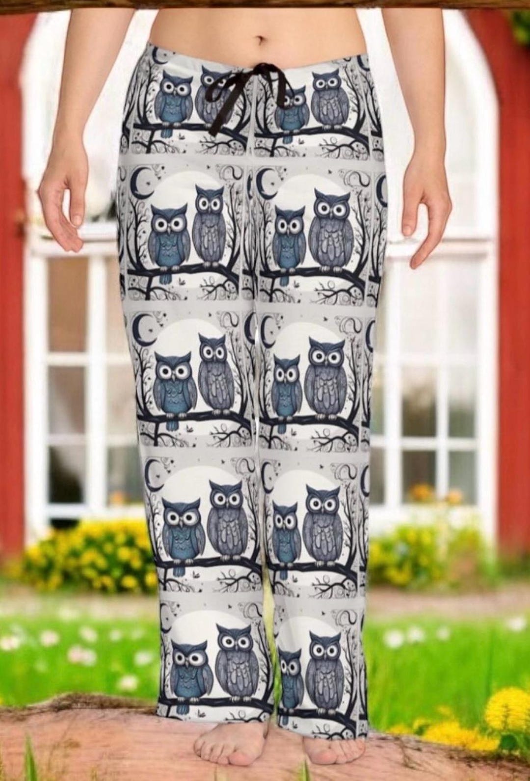 Boho Celestial Owls Women's Pajama Pants, Bohemian Night Owl Artwork ...