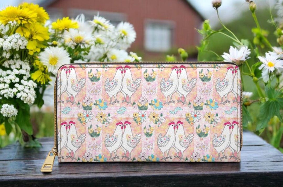 Chicken Wallet for Women – Pink Cottagecore Farm Floral Purse – Country ...