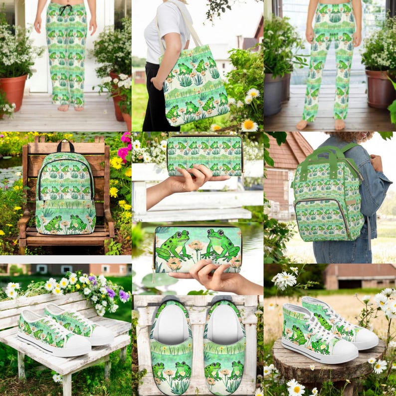 Bullfrog Floral Print Backpack - Green Frog Botanical School Bag ...