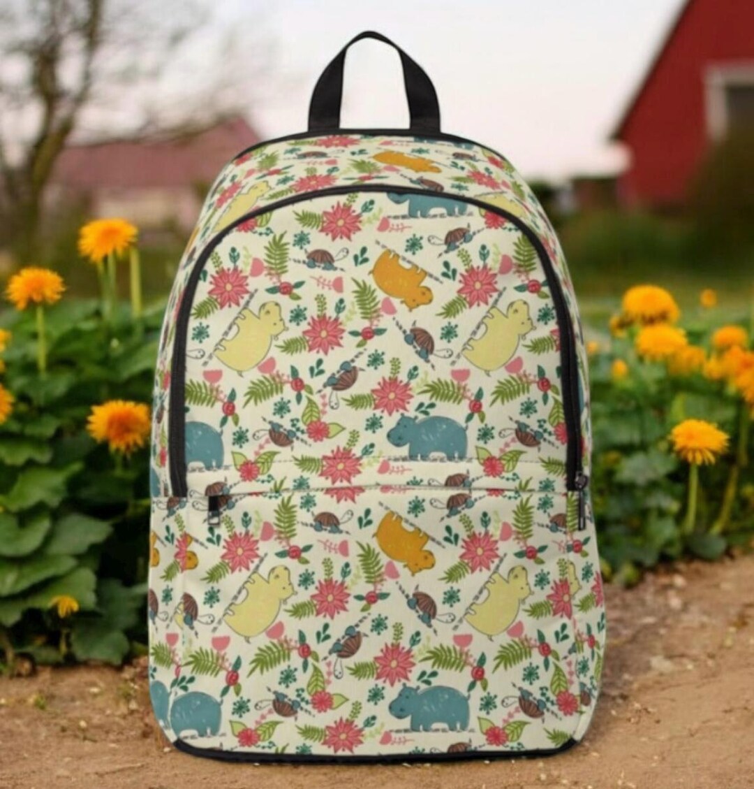 Cutest Hippo Artistic Design, Custom Nylon Artful Kids Backpacks, Girls ...
