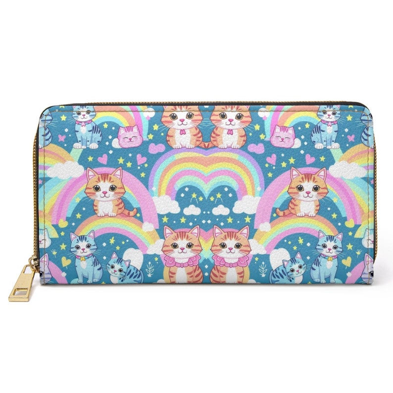 Pastel Rainbow Cat Artistic Custom Design Women's Girls Vegan Leather ...