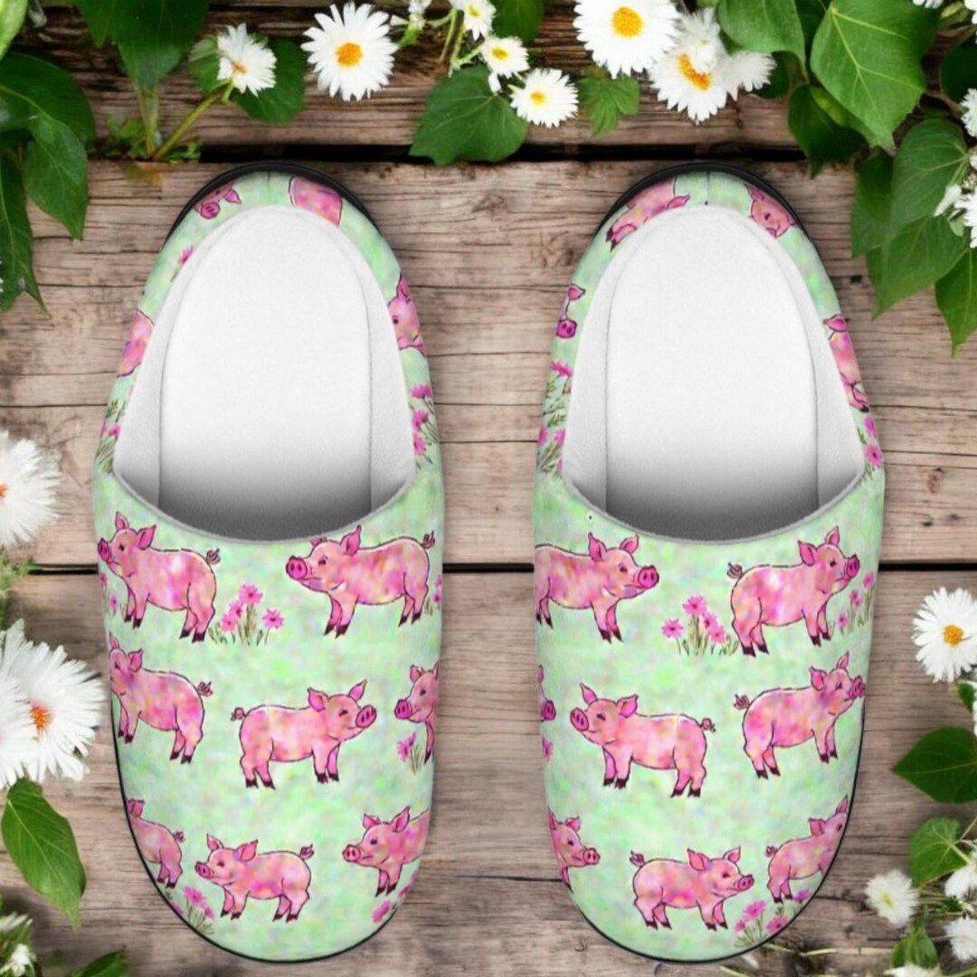 Pig Pasture Artistic Pig Design Women's Custom Indoor Artful Slippers ...
