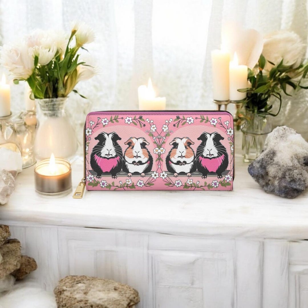 Guinea Pig Wallet With Floral Print, Cute Pink Zipper Clutch for Women ...