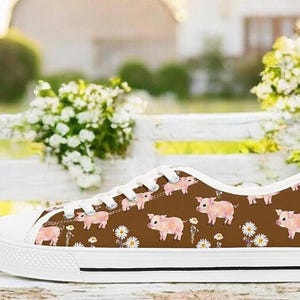 Pink Baby Pigs Low Top Sneakers, Farm Animal Art Shoes, Cute Pig ...