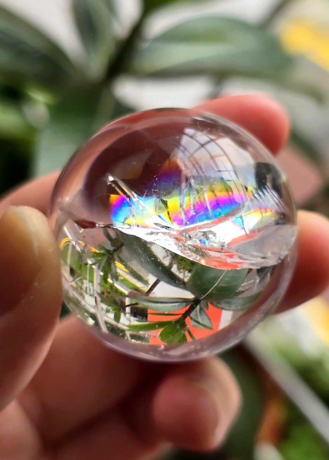 Rainbow Clear Quartz Sphere 36mm Crystal Decor Crystal Ball High-grade ...
