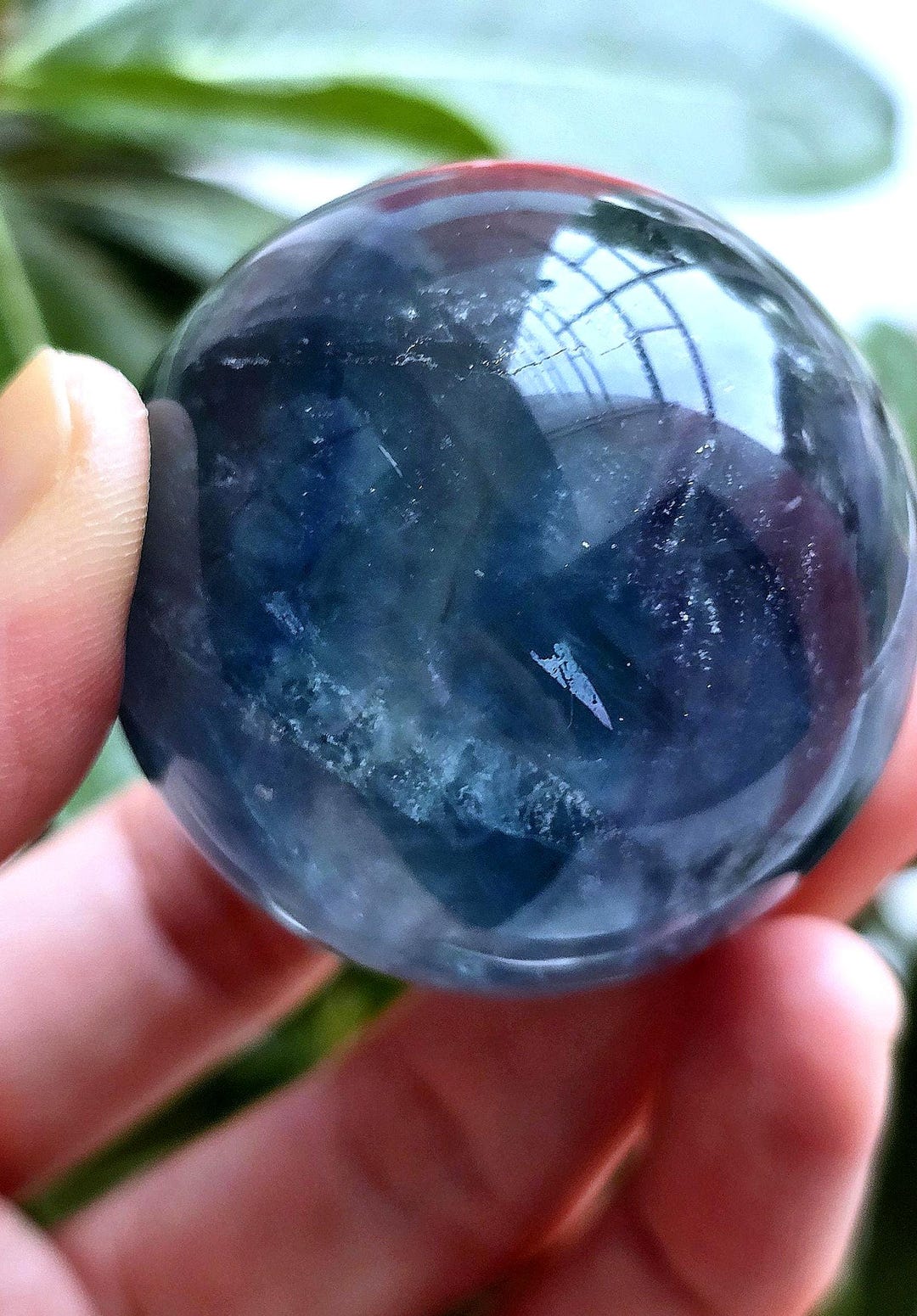 Blue Fluorite Sphere With Purple Banding & Calcite Inclusions Clarity ...