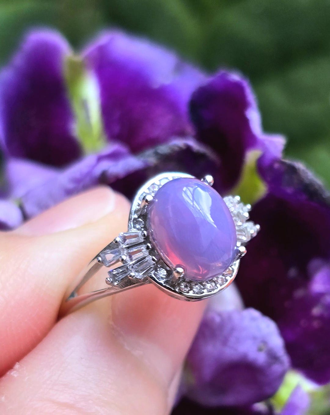 Pink Flash Lavender Moon Quartz Ring | Cubic Zirconia Sterling Silver ...