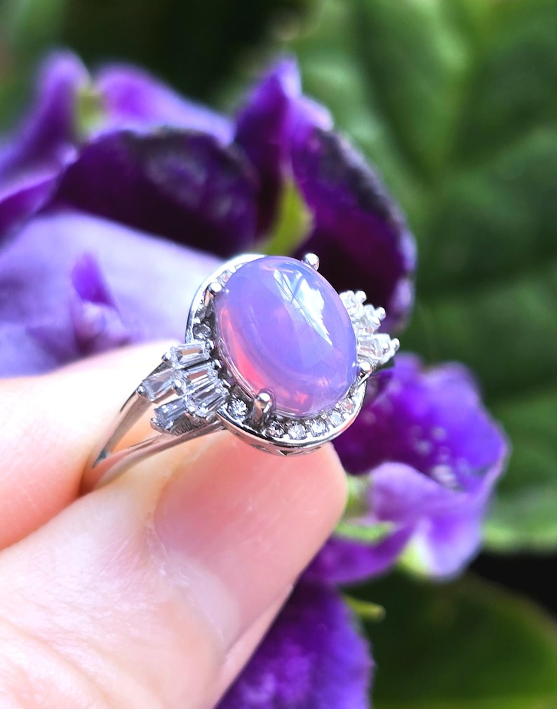 Pink Flash Lavender Moon Quartz Ring | Cubic Zirconia Sterling Silver ...