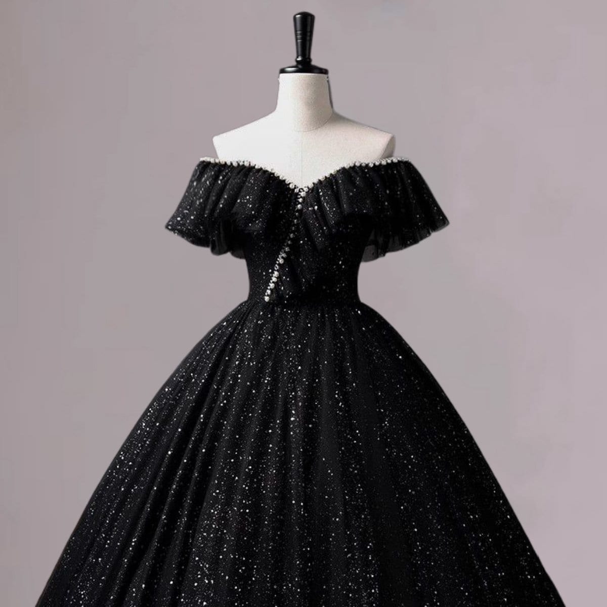 Starry Glitter Black Princess Dress, Elegant Prom Dress, Vintage Floor ...