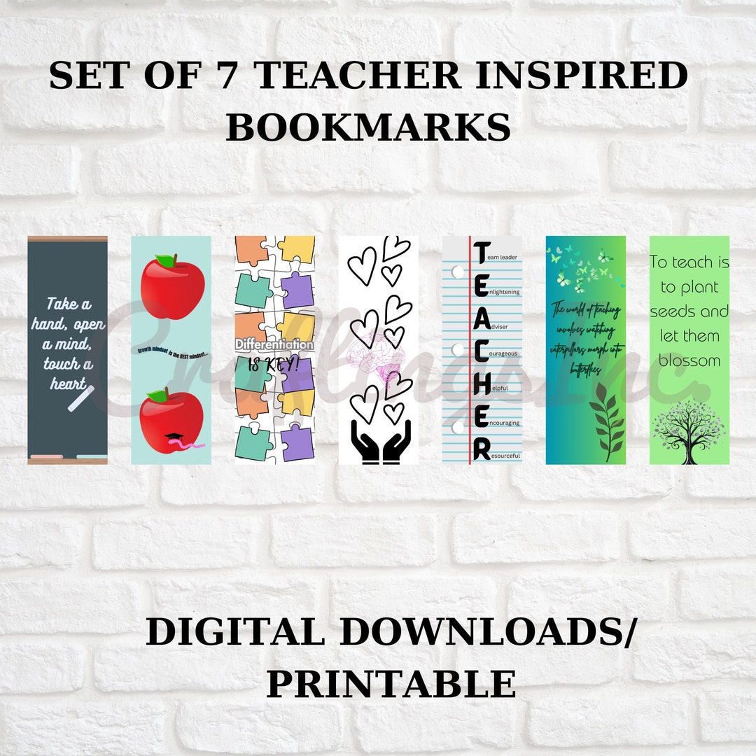Set of 7 Teacher Inspired Bookmarks, Teacher Bookmarks, Digital ...